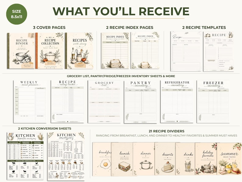 Recipe Binder Printable, Recipe & Cookbook Organizer, Food Journal ...