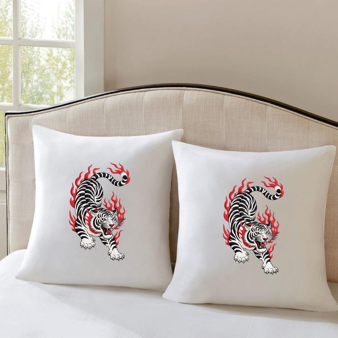 Spiral Tiger Embroidery File Black and White Tiger With Red Flames ...
