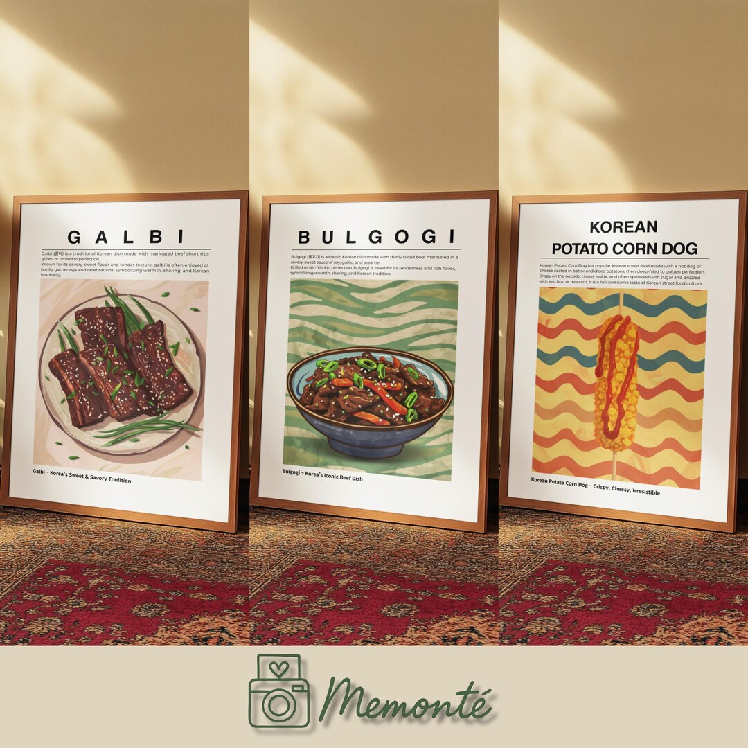 Korean Food Art Print Set, Bulgogi, Corn Dog, Galbi (digital Download ...