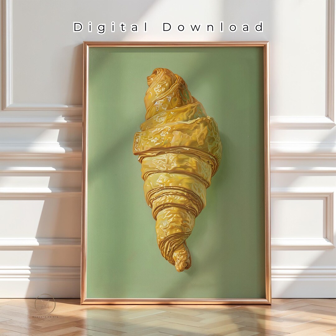 Croissant Art Print, French Bakery Poster, Sage Green Kitchen Decor ...