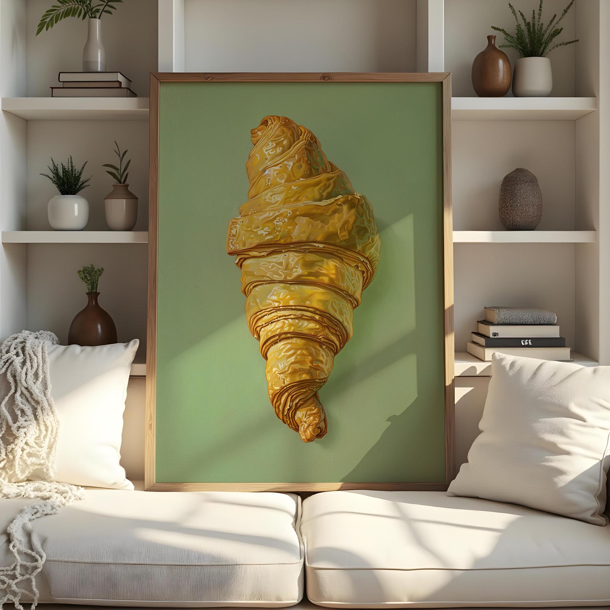 Croissant Art Print, French Bakery Poster, Sage Green Kitchen Decor ...