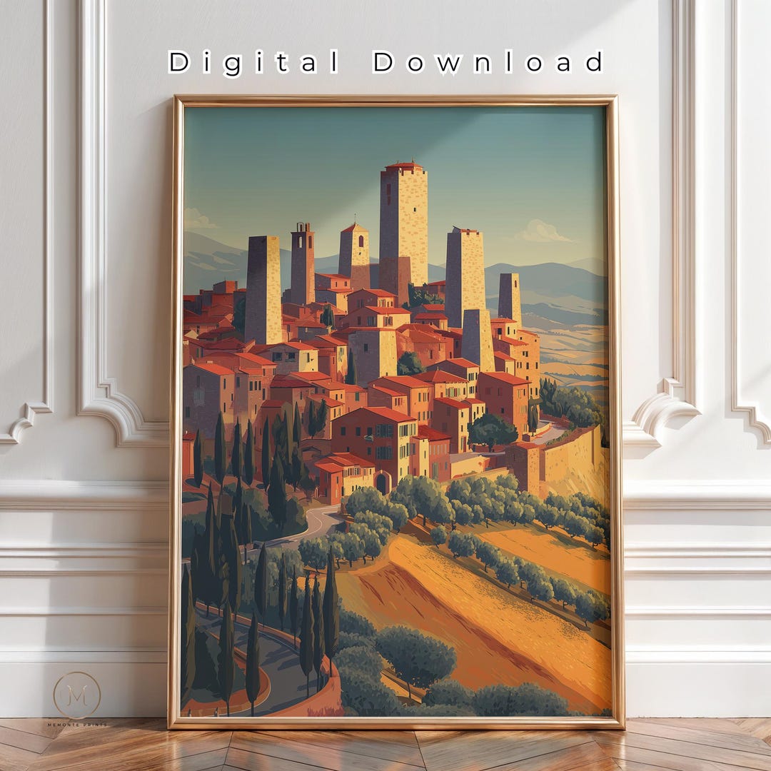 San Gimignano Print, Tuscany Golden Hour Landscape (digital Download ...