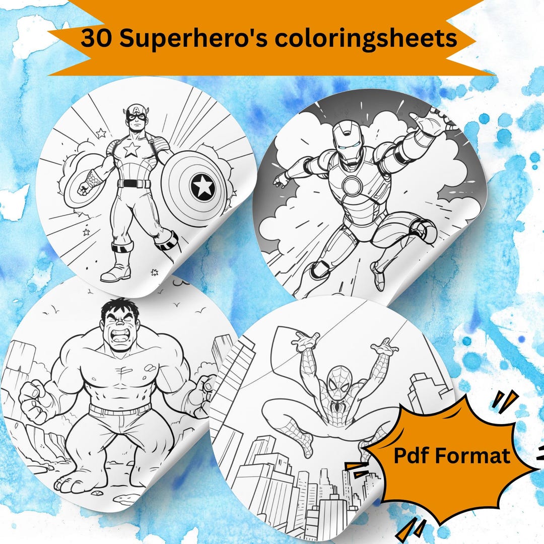 Superhero Coloring Pages: 30 Comic Book Style Sheets (digital Download ...