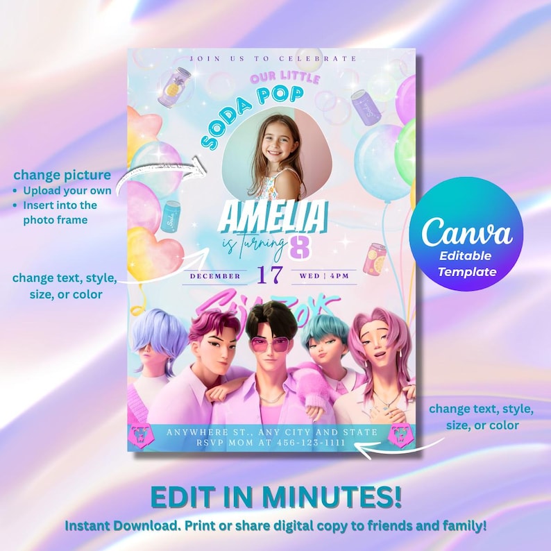 Soda Pop Pastel Birthday Invitation | EDITABLE Birthday Invitation ...