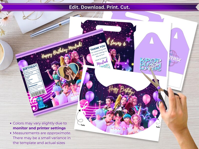 Kpop Demon Hunters DIY Party Goodie Bags Templates + FREE Party Hat ...