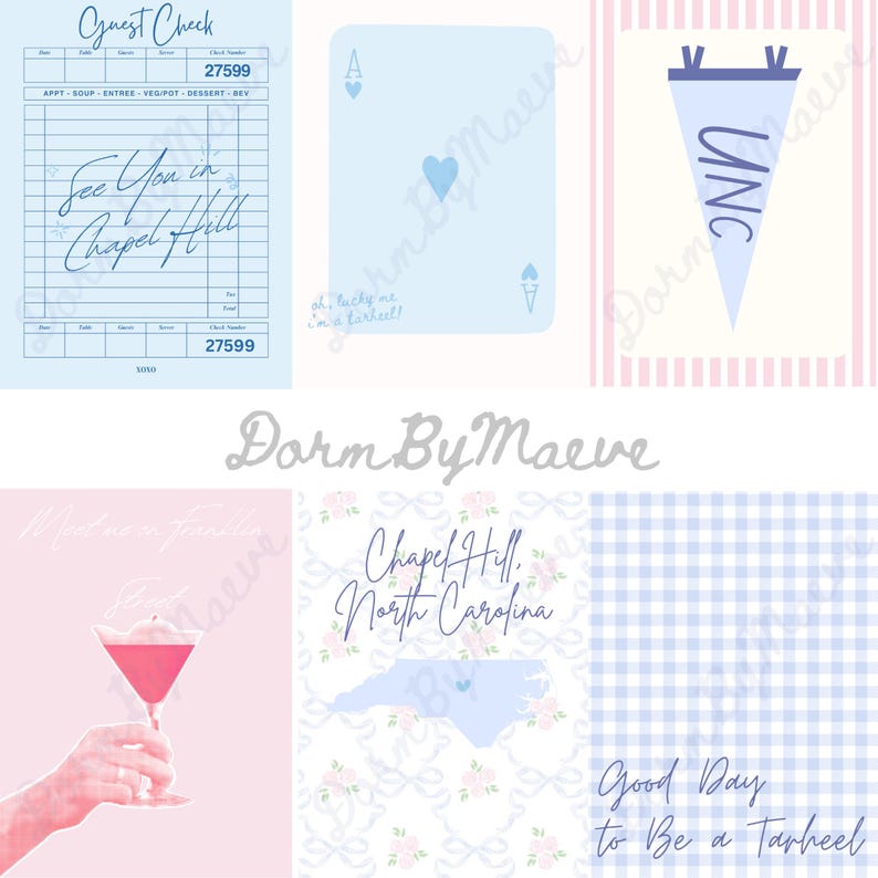 UNC Dorm Prints - Blue and Pink Theme, University of North Carolina ...