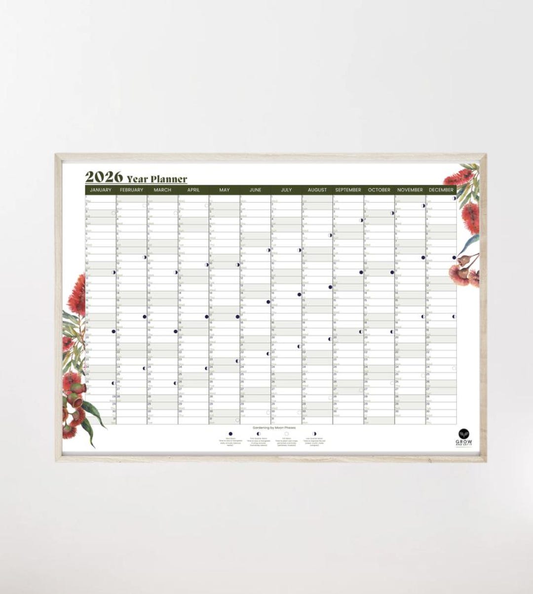 2026 A2 Year Planner: Printed White Australian Bottlebrush Theme Wall ...