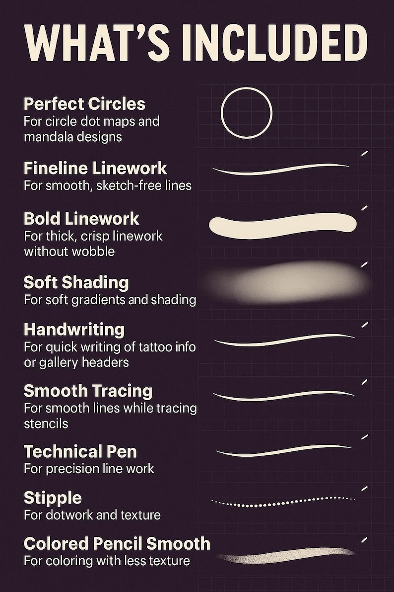 Tattoo Stencil Brush Set for Procreate: Linework, Shading, Tracing ...