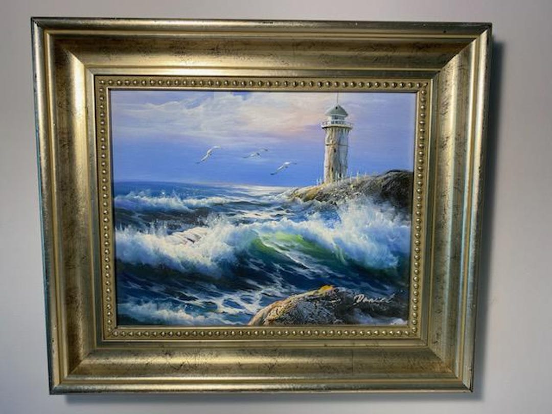 Beachscape & Lighthouse Original Oil Painting - Daniel - Etsy