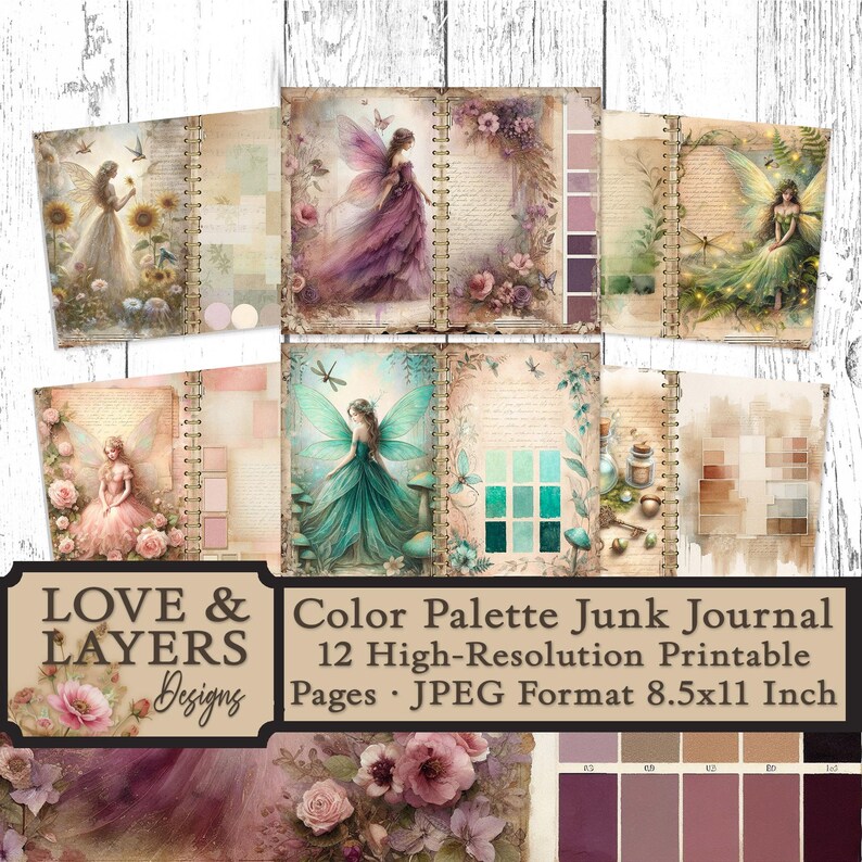 Color Palette Junk Journal, Printable Vintage Ephemera, Digital Kit ...