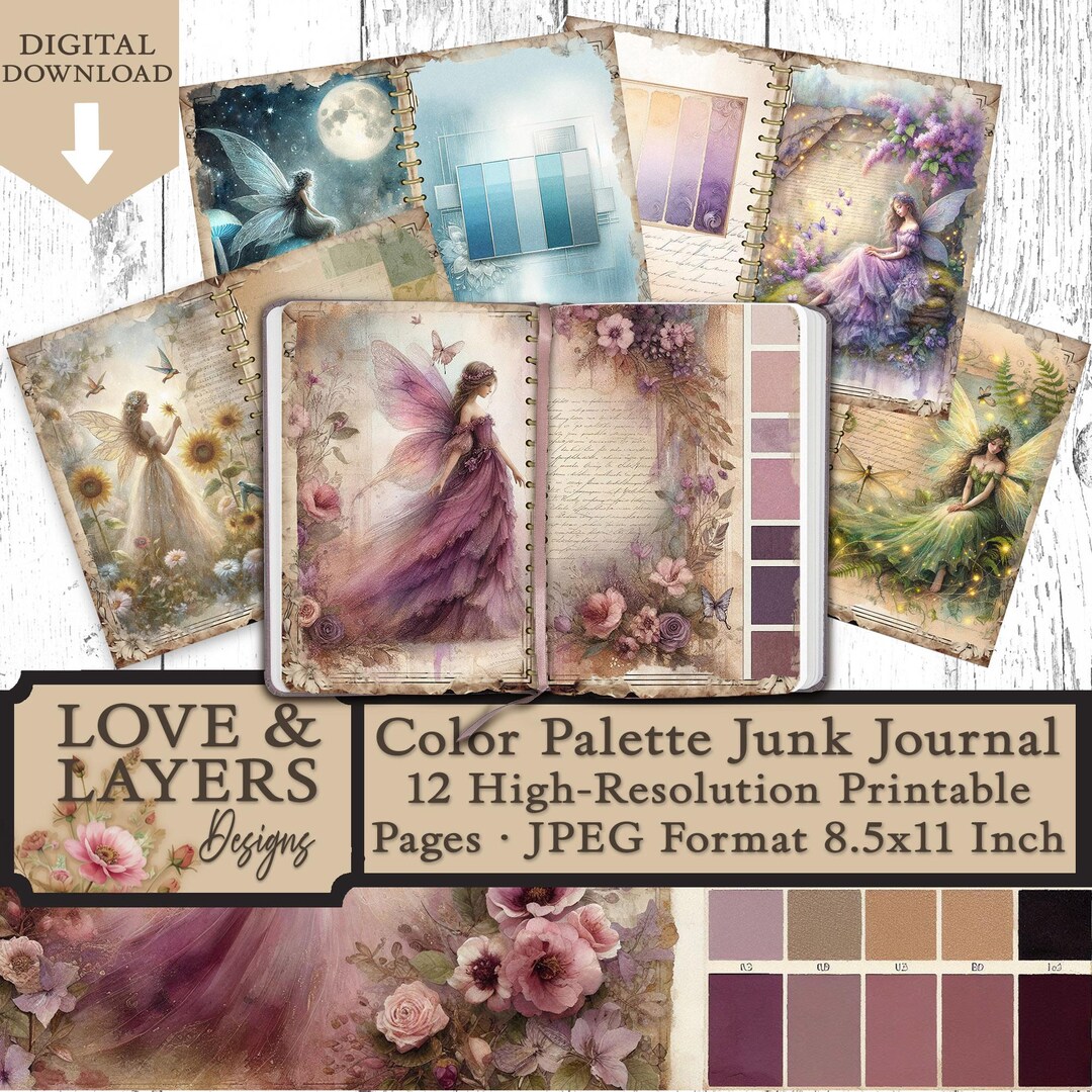 Color Palette Junk Journal, Printable Vintage Ephemera, Digital Kit ...