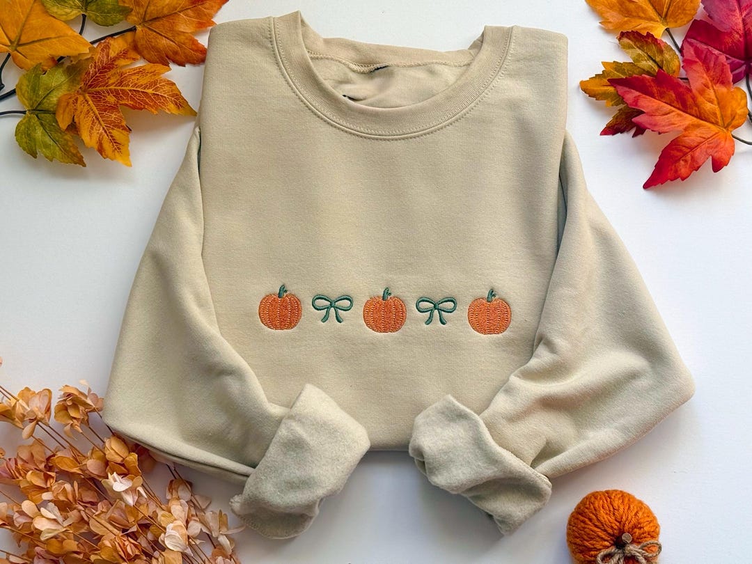 Pumpkin Embroidered Sweatshirt | Cute Fall Crewneck | Cozy Autumn ...