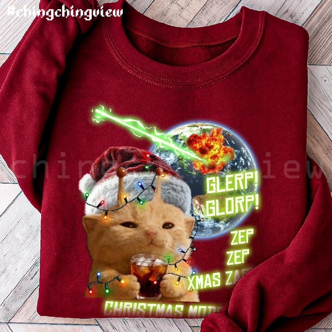 Glerp Glorp Funny Alien Cat Meme Xmas Sweatshirt, Gift for Woman and ...