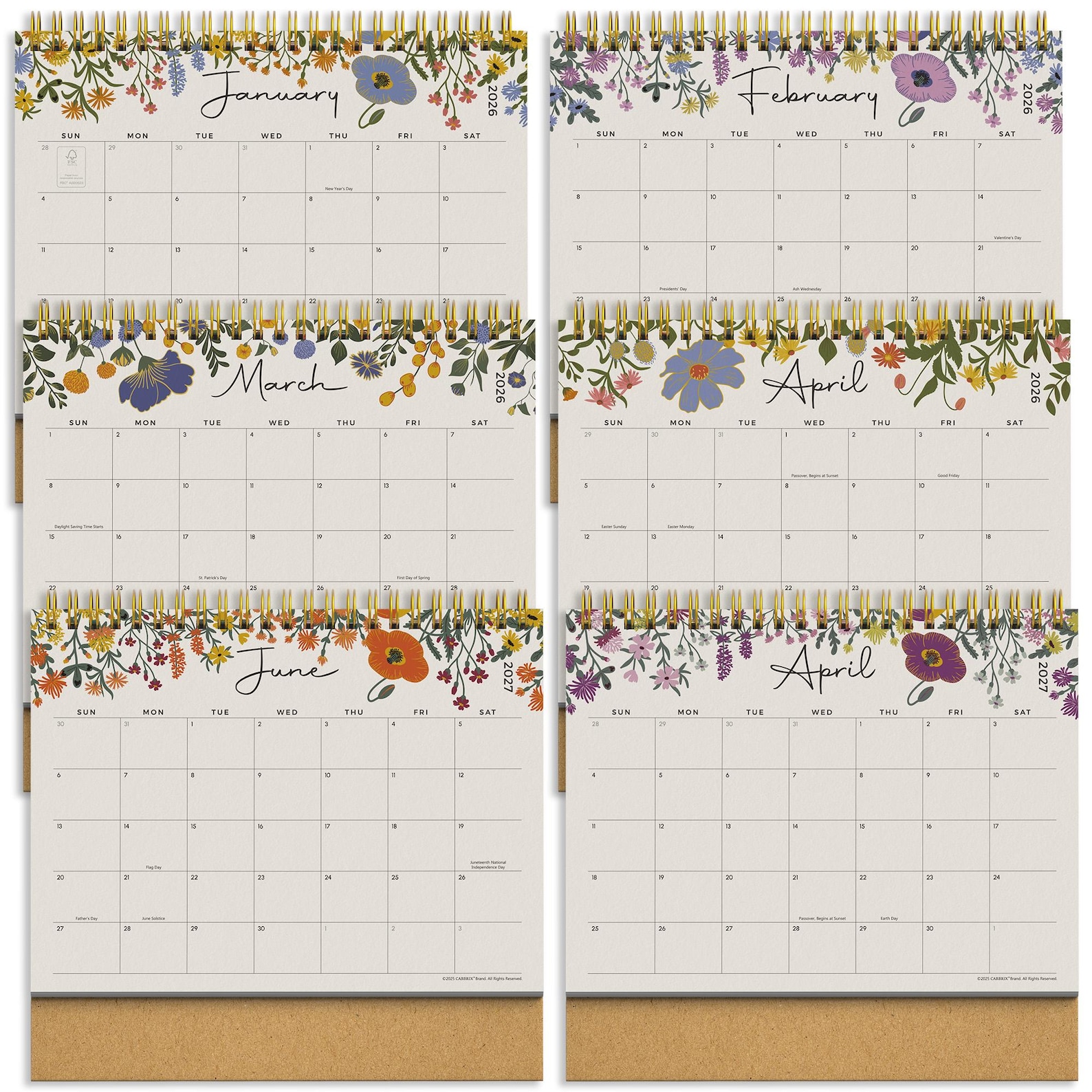 Cabbrix Summer Trace Standing Flip Desk Calendar From Jan 2026 to June ...