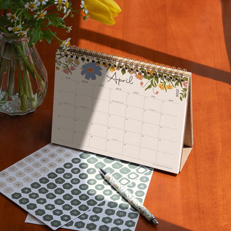 Cabbrix Summer Trace Standing Flip Desk Calendar From Jan 2026 to June ...