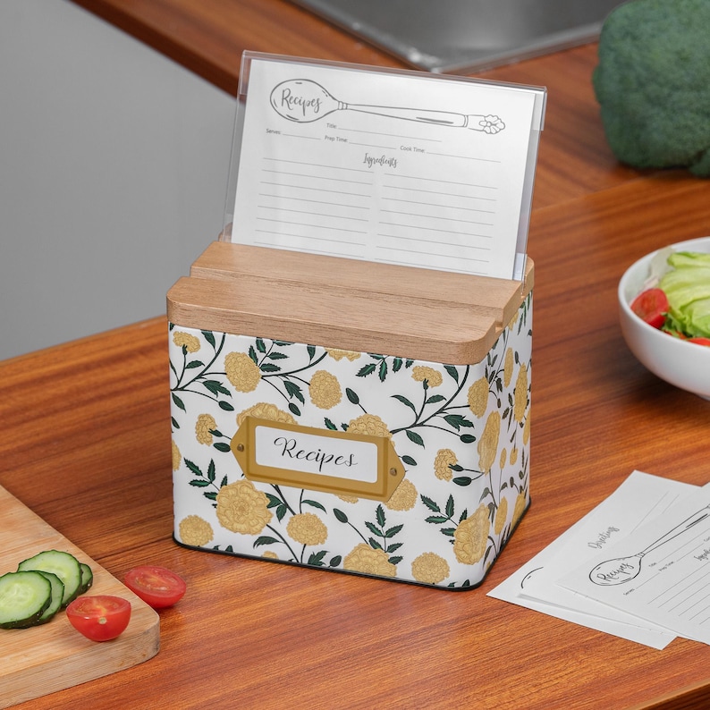 Recipe Box With 50 Cards and 24 Dividers, Cabbrix 4x6 Recipe Card Box ...