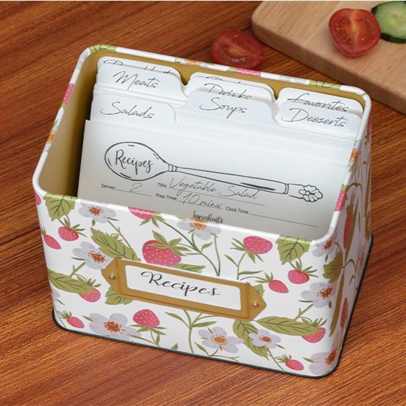 Recipe Box With 50 Cards and 24 Dividers, Cabbrix 4x6 Recipe Card Box ...