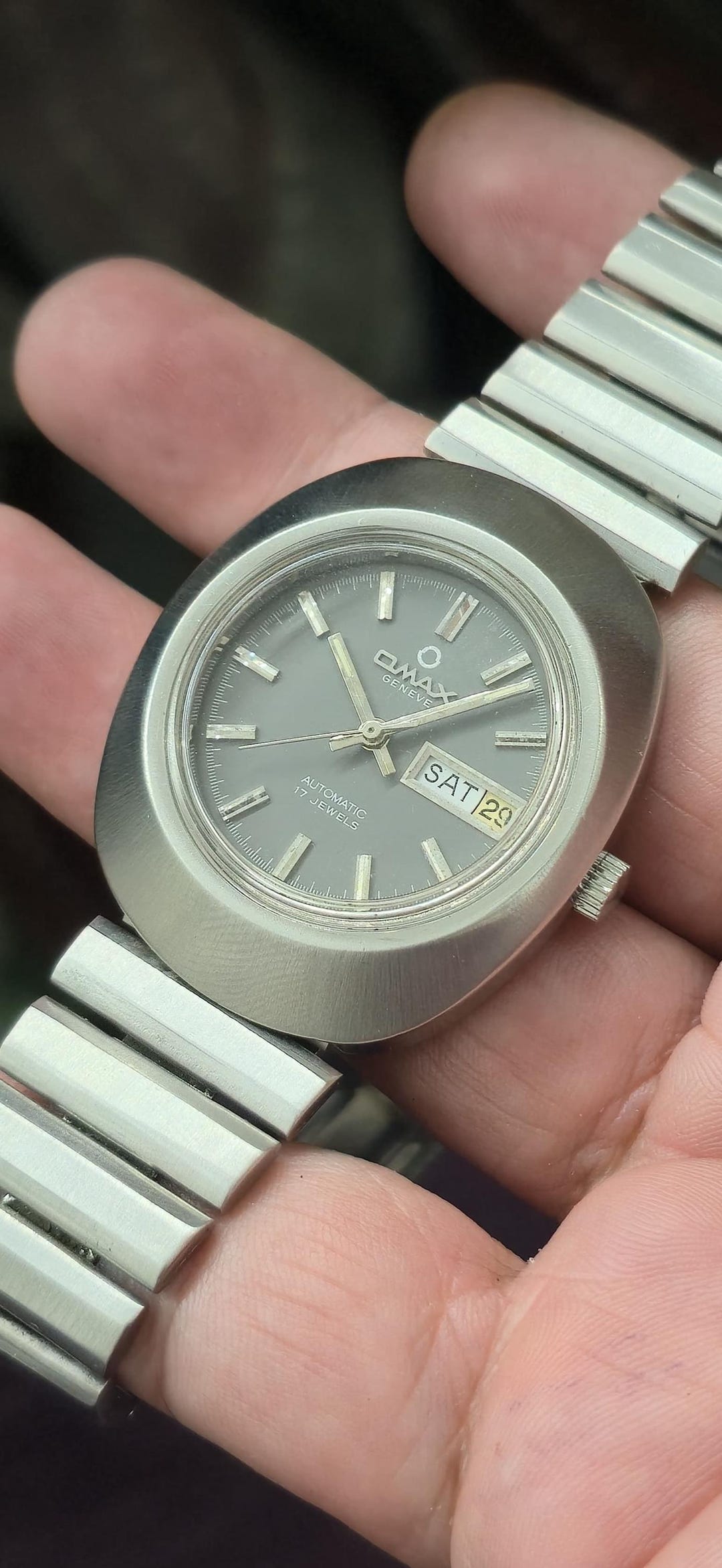 Vintage Omax Automatic Watch: Swiss Made Grey Dial Looks Nice Watch Day ...