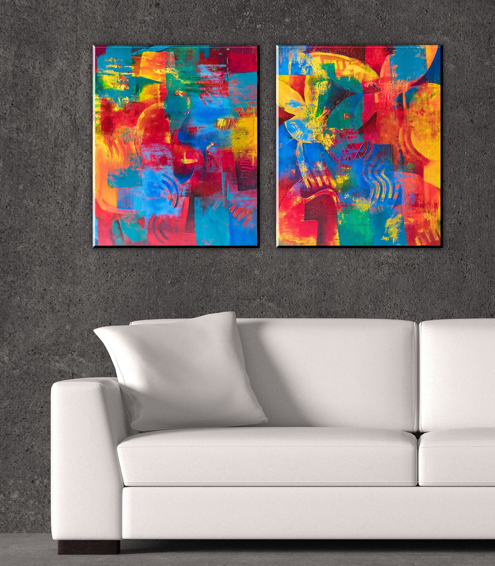 Two Piece Set Abstract Art, Modern Original Home Decor Set, Colourful ...