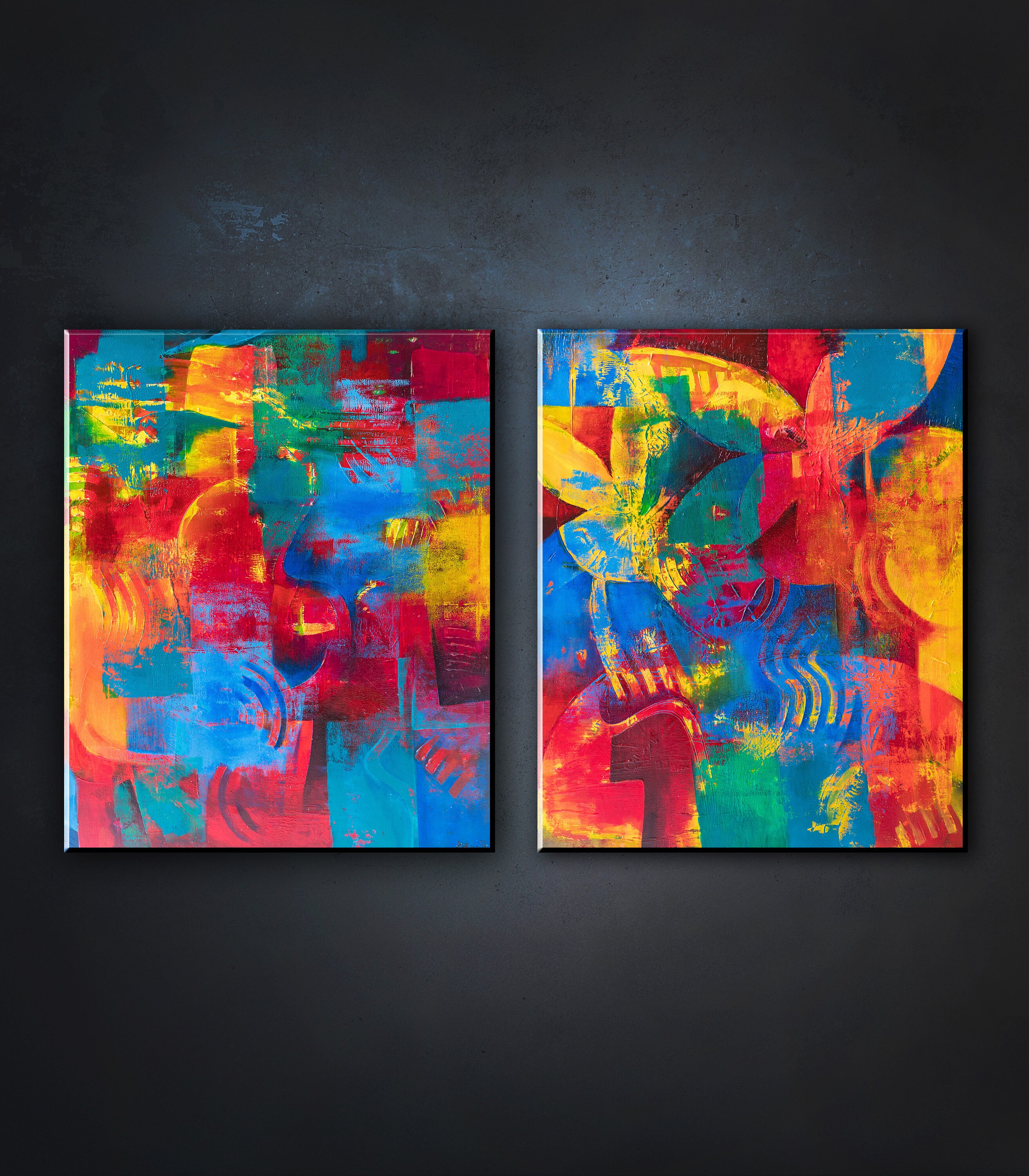 Two Piece Set Abstract Art, Modern Original Home Decor Set, Colourful ...
