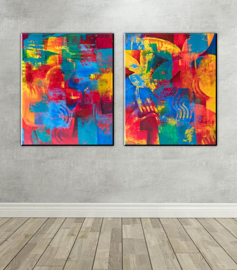 Two Piece Set Abstract Art, Modern Original Home Decor Set, Colourful ...