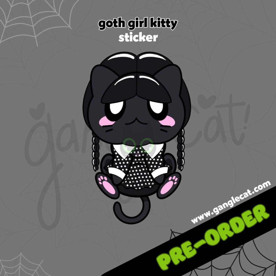 Wednesday Addams Cat Sticker: Goth Girl Kitty - Addams Family Inspired ...
