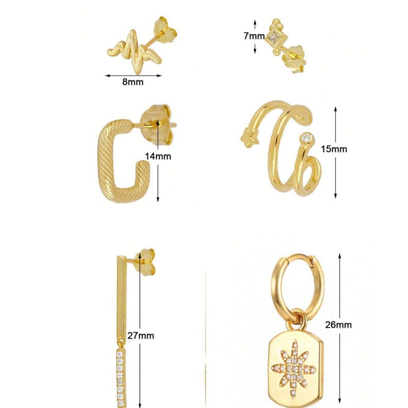 24K Gold Plated Cubic Zirconia Earring Set: Star Studs & Hoops - Etsy