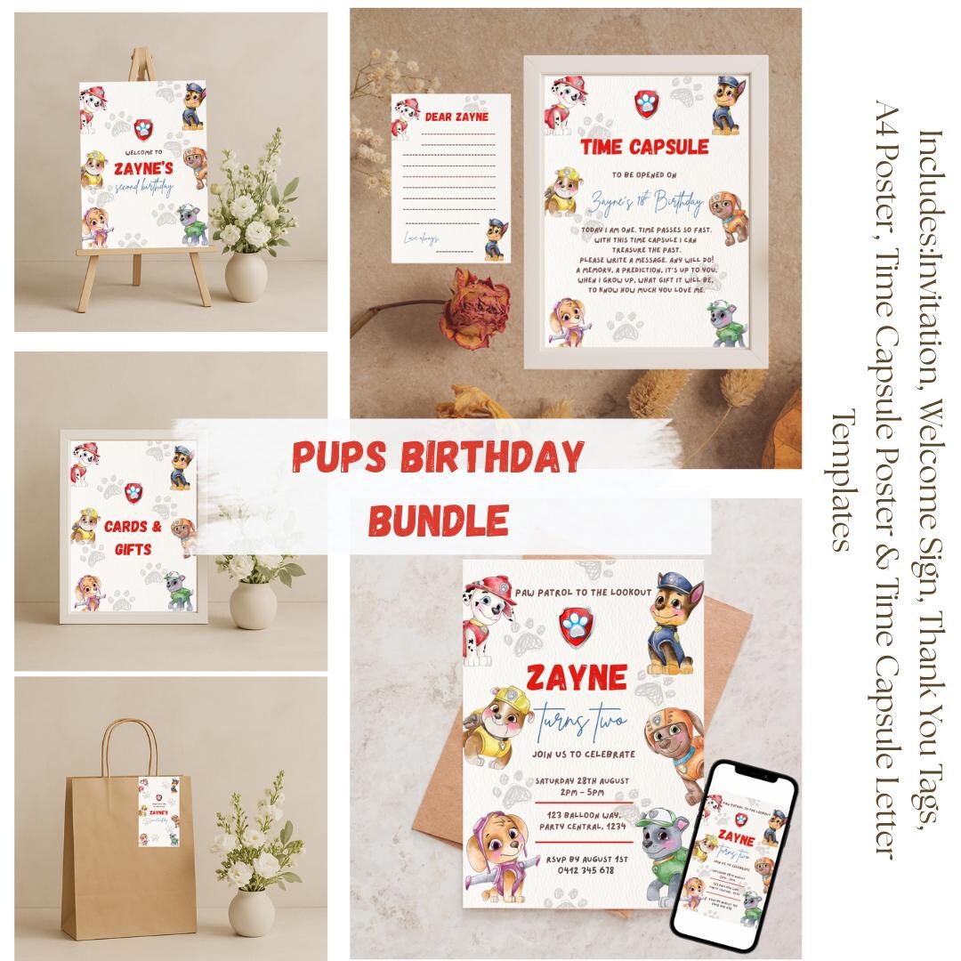 Pup Pawty Printable Set | Birthday Decorations Template | Instant ...