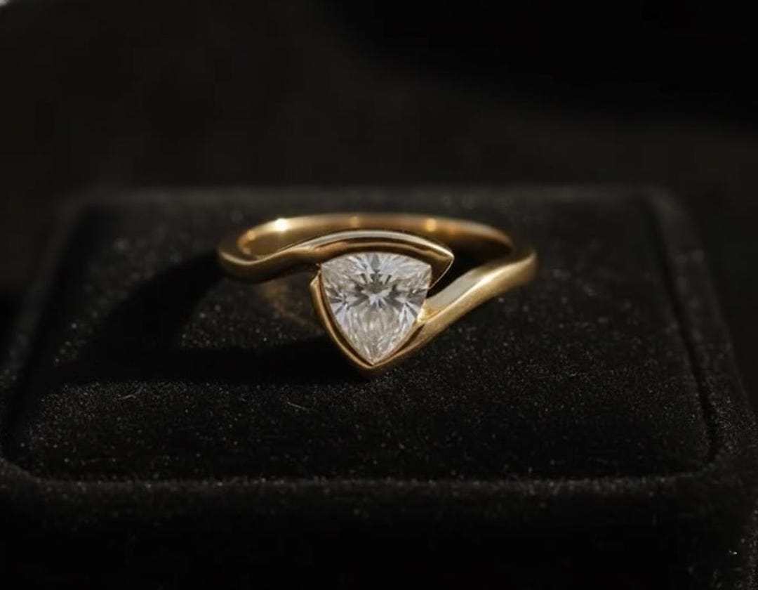 Trillion Moissanite Engagement Ring in Gold | Minimalist Unique Promise ...