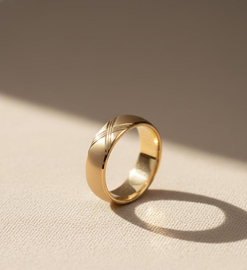 Gold Plated Men’s Band Ring | Classic Minimalist Silver Base | Bold ...