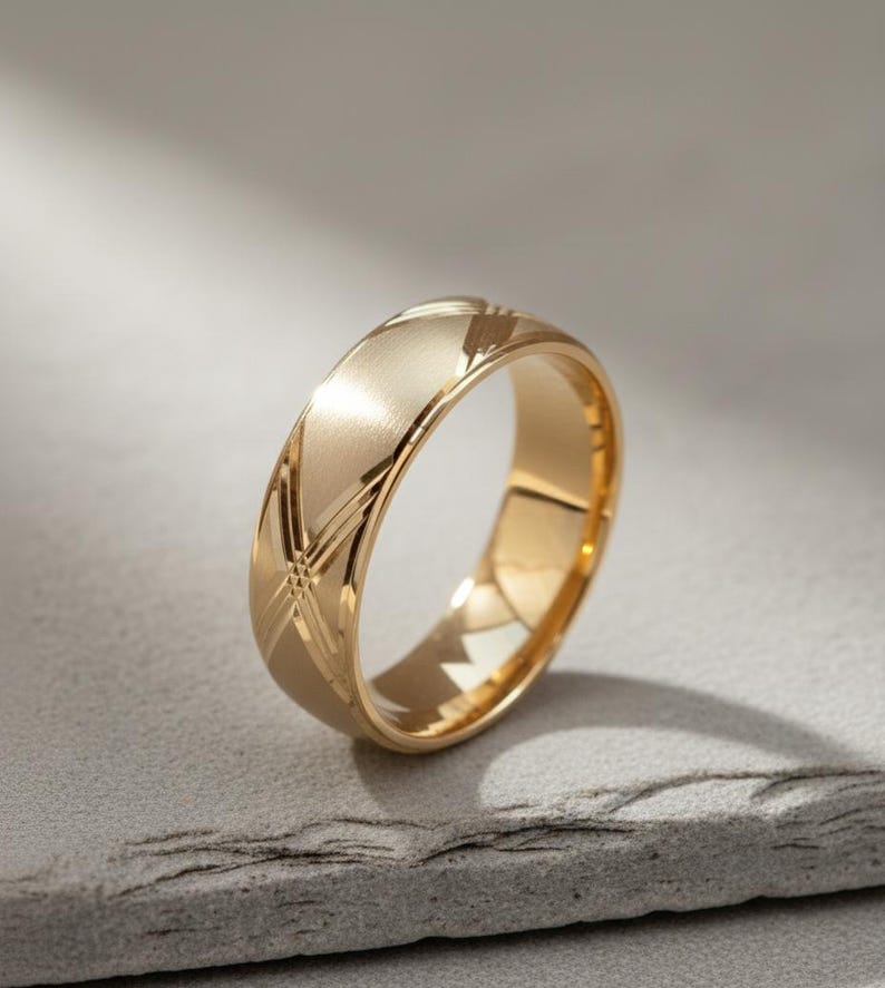 Gold Plated Men’s Band Ring | Classic Minimalist Silver Base | Bold ...