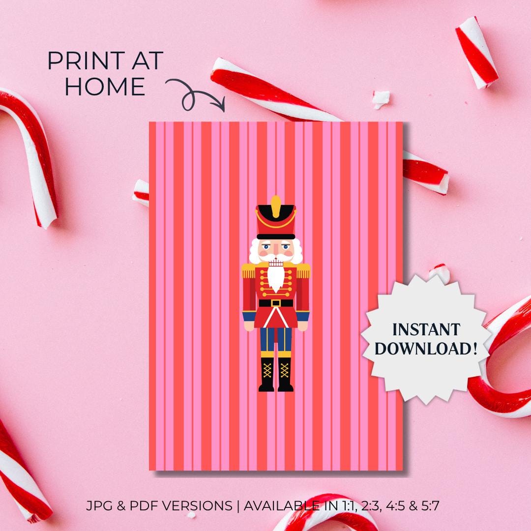 Pink & Red Stripe Nutcracker Christmas-theme Digital Print - Etsy