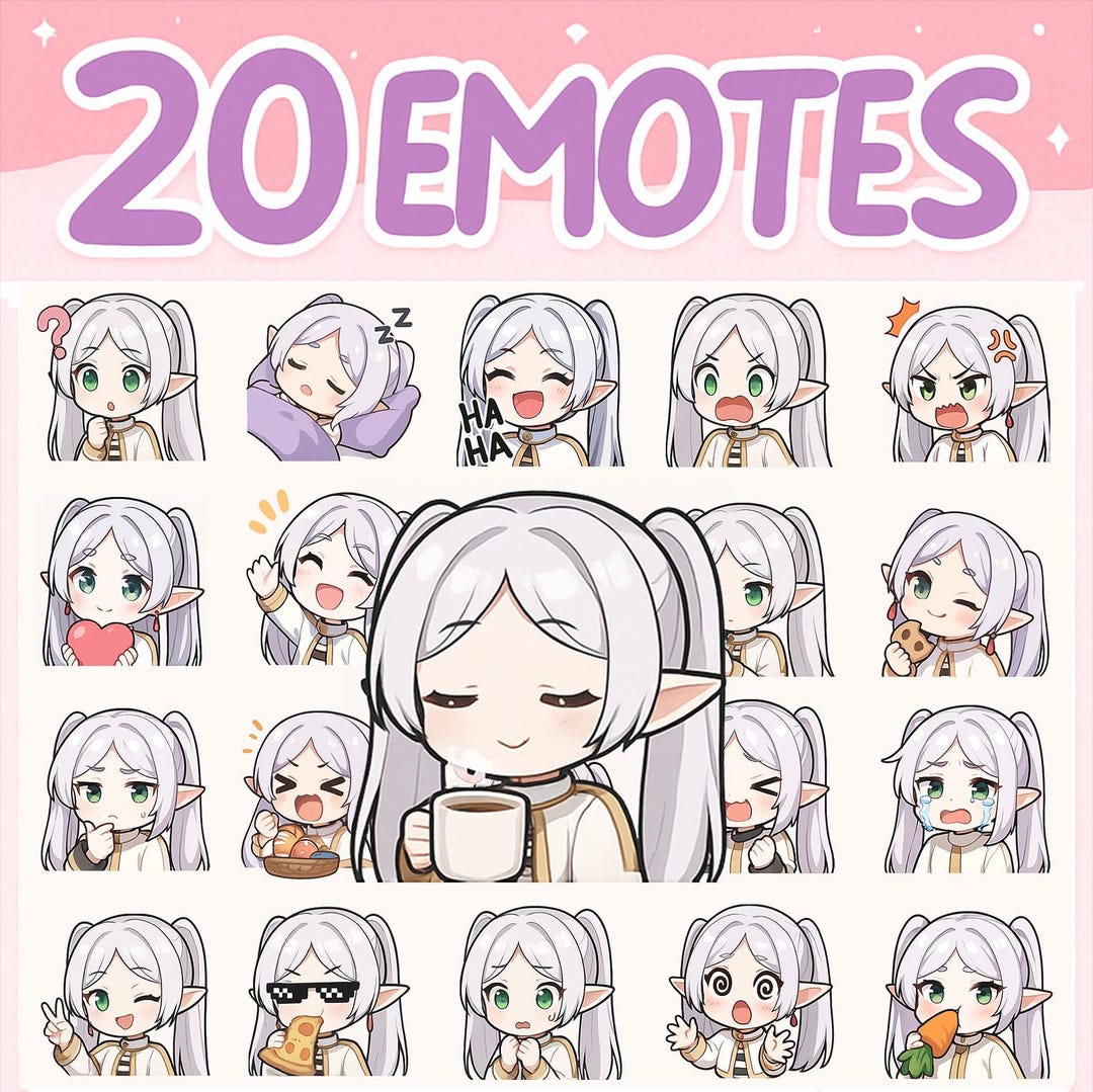 Frieren Anime 20 Emote Pack | Elf Mage Girl, Twitch, Youtube & Discord ...