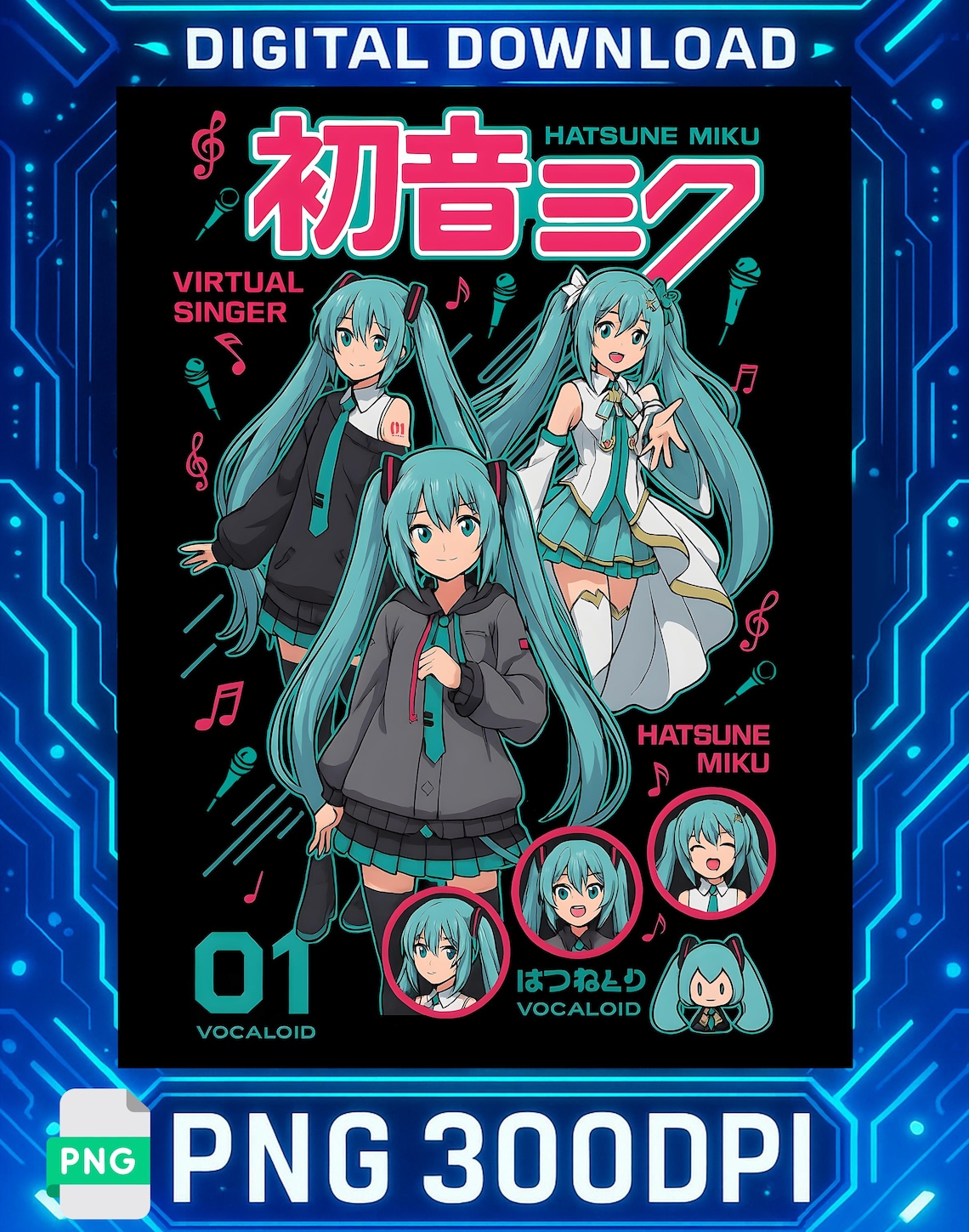 Hatsune Miku PNG: Vocaloid Digital Art, Sublimation & Printing - Etsy