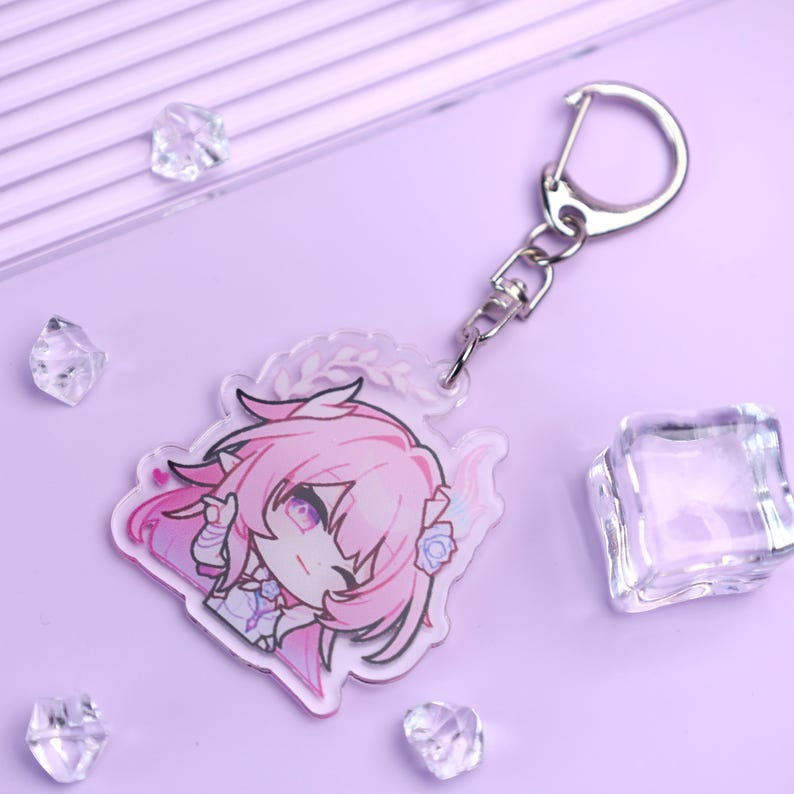 Cyrene Acrylic Keychain - Chibi Pink Hair Character With Metal Ring for ...
