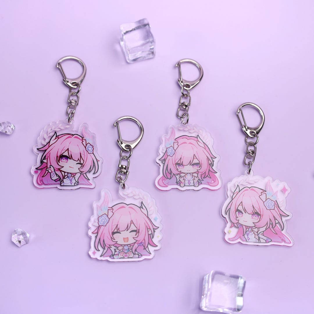 Cyrene Acrylic Keychain - Chibi Pink Hair Character With Metal Ring for ...