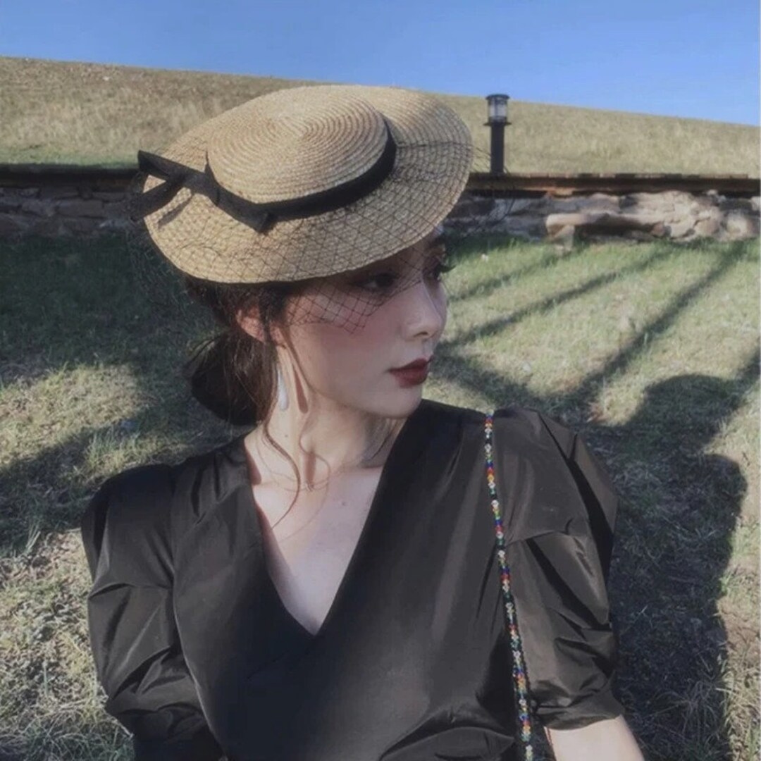 French Nobles Prom Hat, Elegant Mesh Straw Hats Wheat Straws British ...