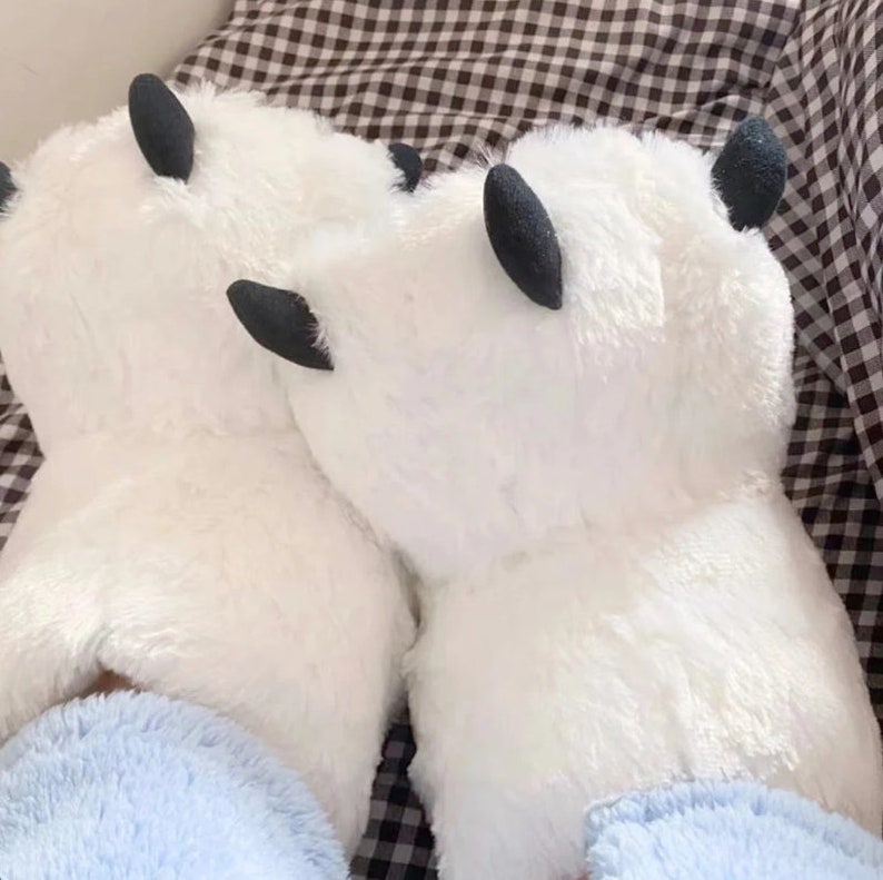 Women Cotton Winter Bear Claw Boots Fur Slides Cute Bear Claw - Etsy