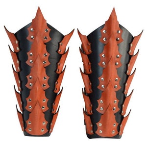 Medieval Elf Arm Guard Armor, Leather Green Orange Scale Bracer, Viking Knight Cosplay Costume ...