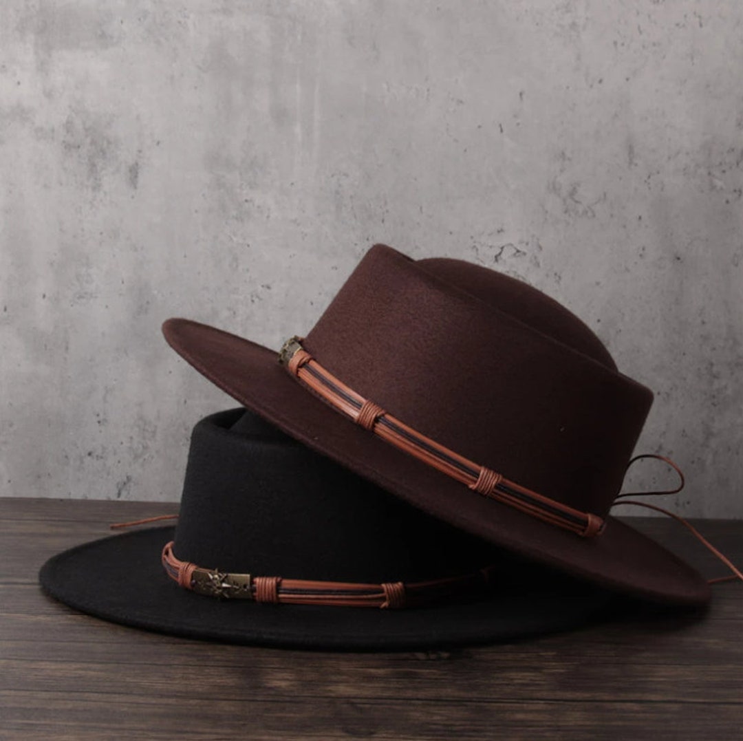 Fashion Women Men Flat Fedora Hat Lady Tassel Pork Pie Hat Gentleman ...