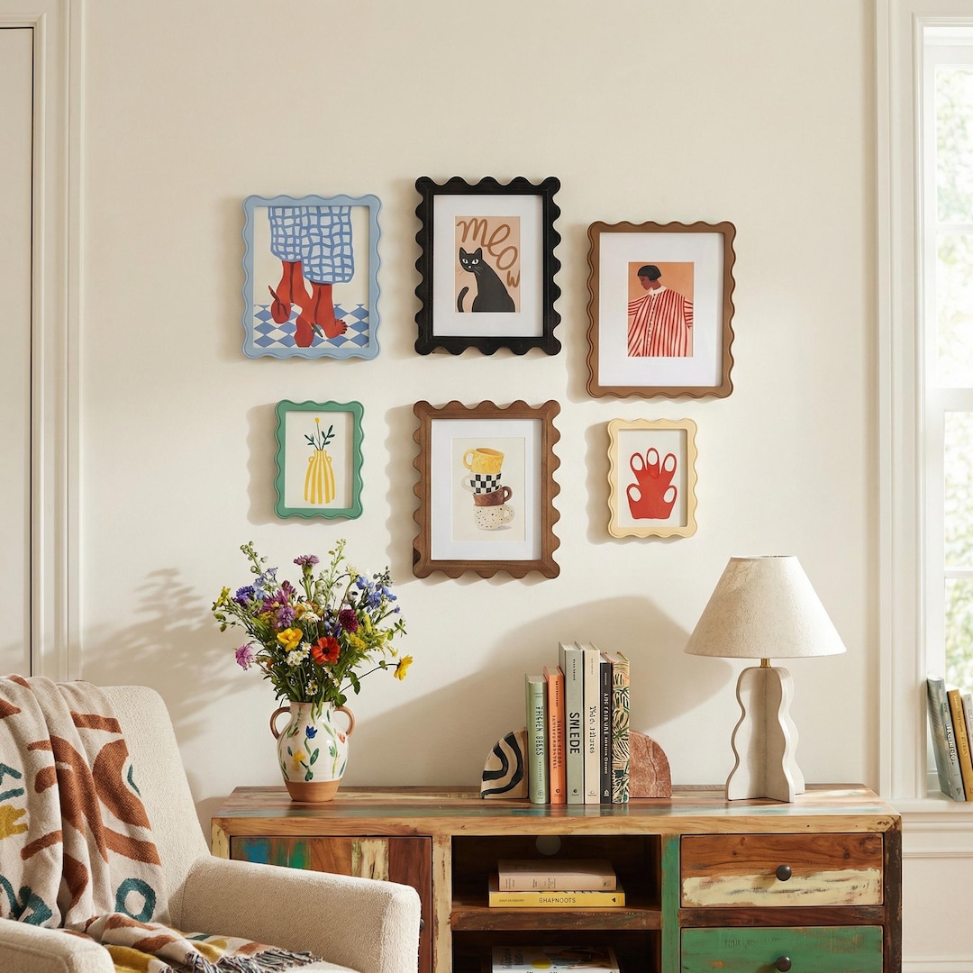 Scalloped Picture Frame Set, Colorful Wavy Photo Frames for Gallery ...