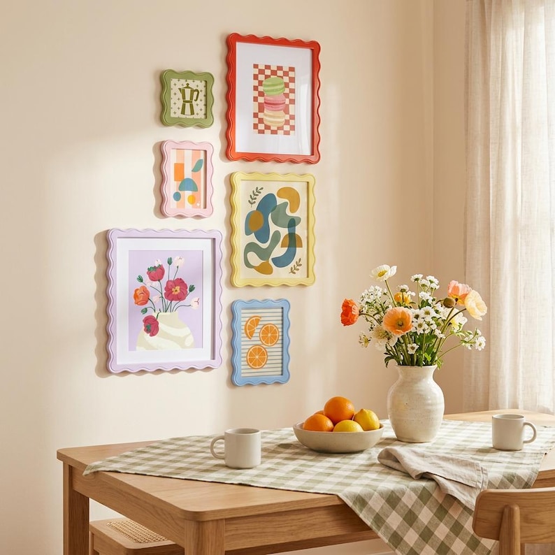 Colorful Wavy Picture Frames Set, Pastel Wall Gallery Frames, Vintage ...