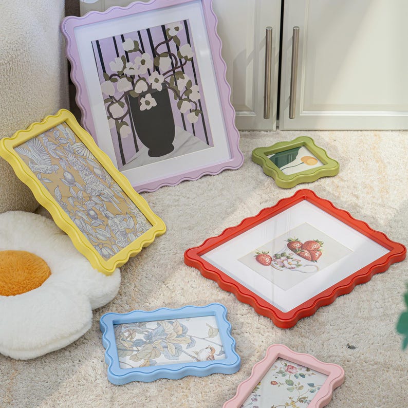 Colorful Wavy Picture Frames Set, Pastel Wall Gallery Frames, Vintage ...