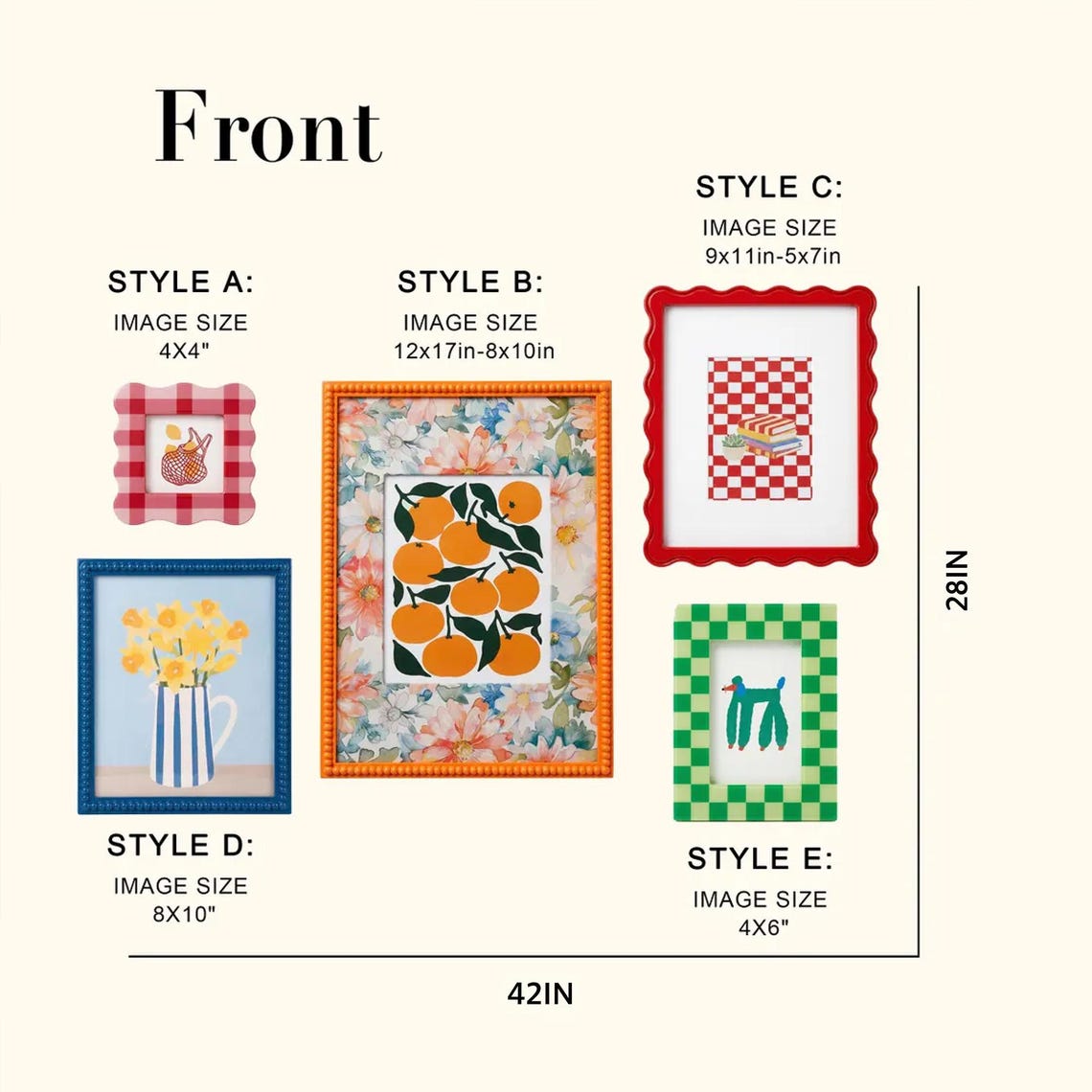 Eclectic Wall Art Picture Frame Set | Funky Vibrant Scalloped ...