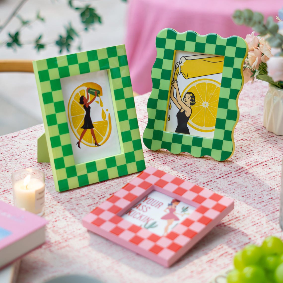 Checkered Scalloped Picture Frame, 4x4/4x6 Photo Frame, Retro Y2K Home ...