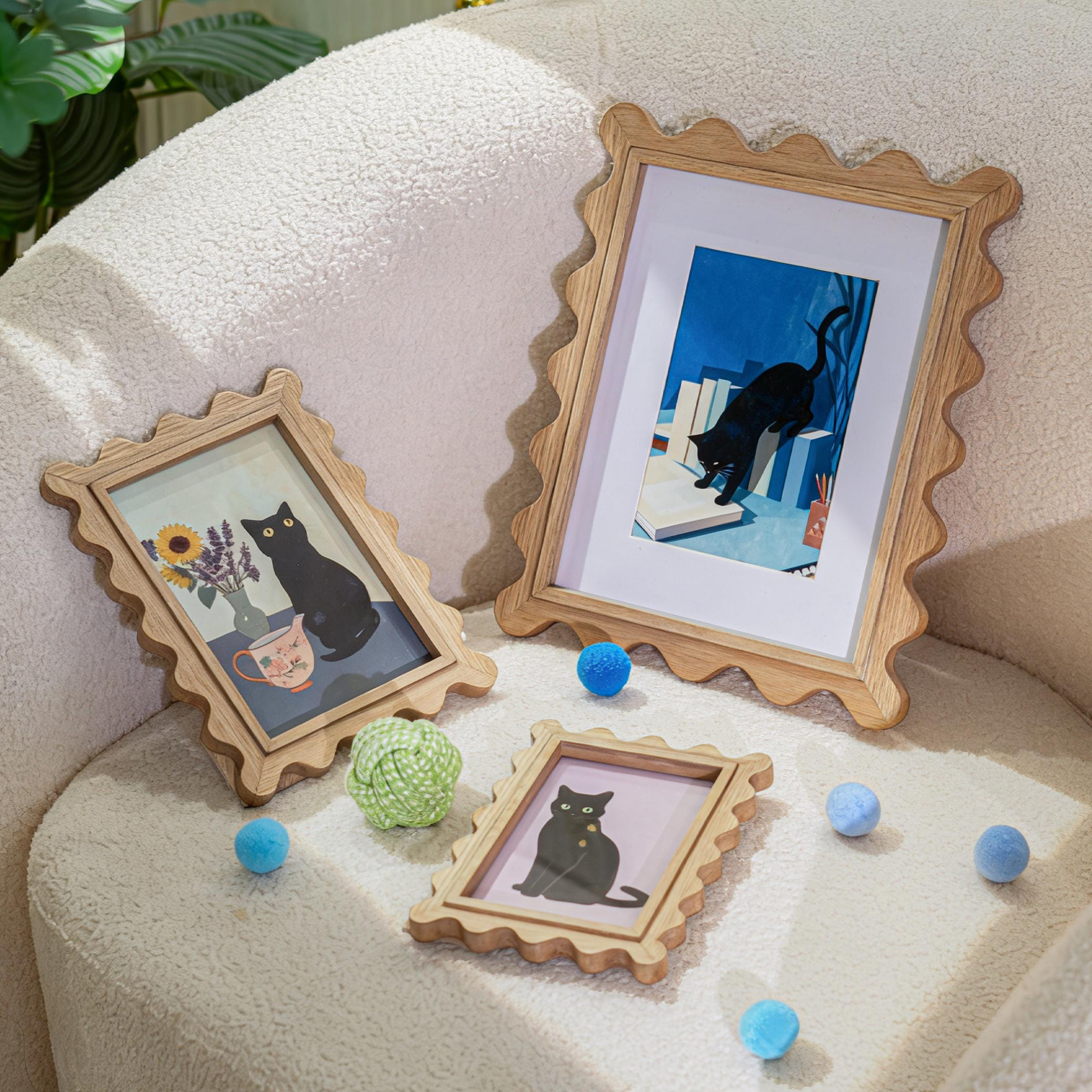 Wavy Edge Wooden Picture Frames Set, Natural Modern Art Wall Decor Wood ...