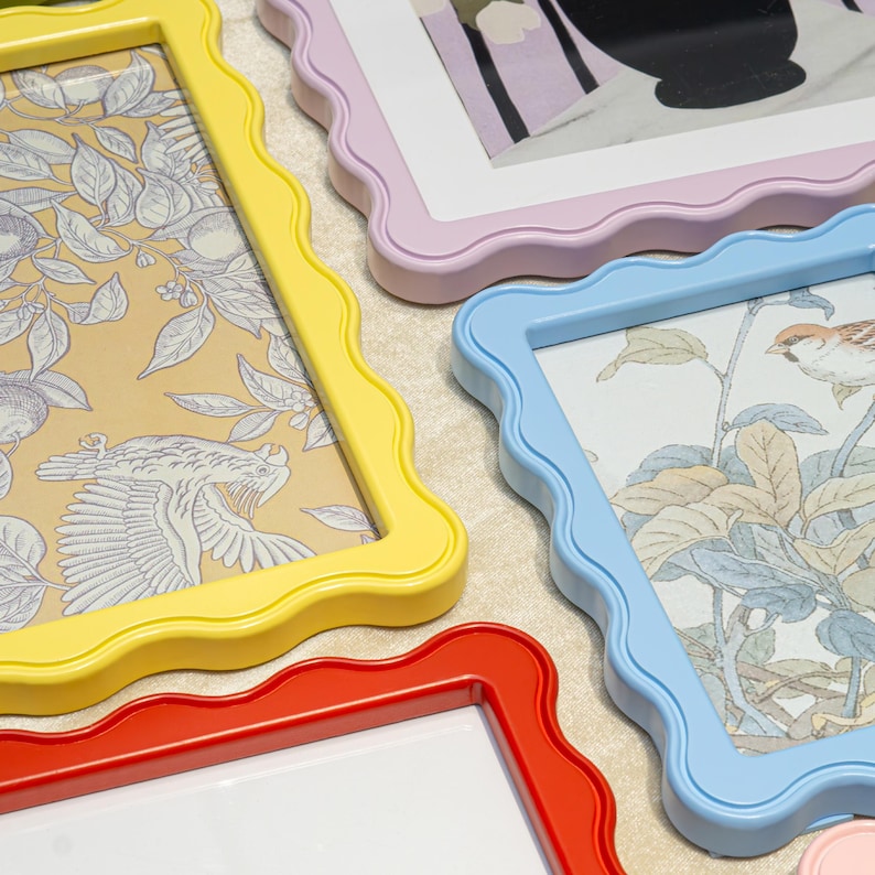 Colorful Wavy Picture Frames Set, Pastel Wall Gallery Frames, Vintage ...