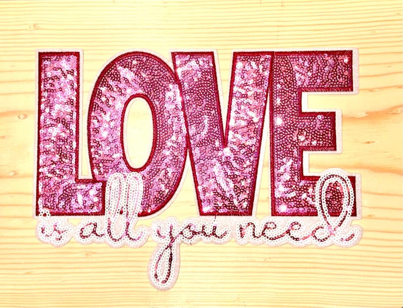 LOVE Sequin Patch, Valentine Patch, Pink Sequin Appliqué, Iron on Patch ...