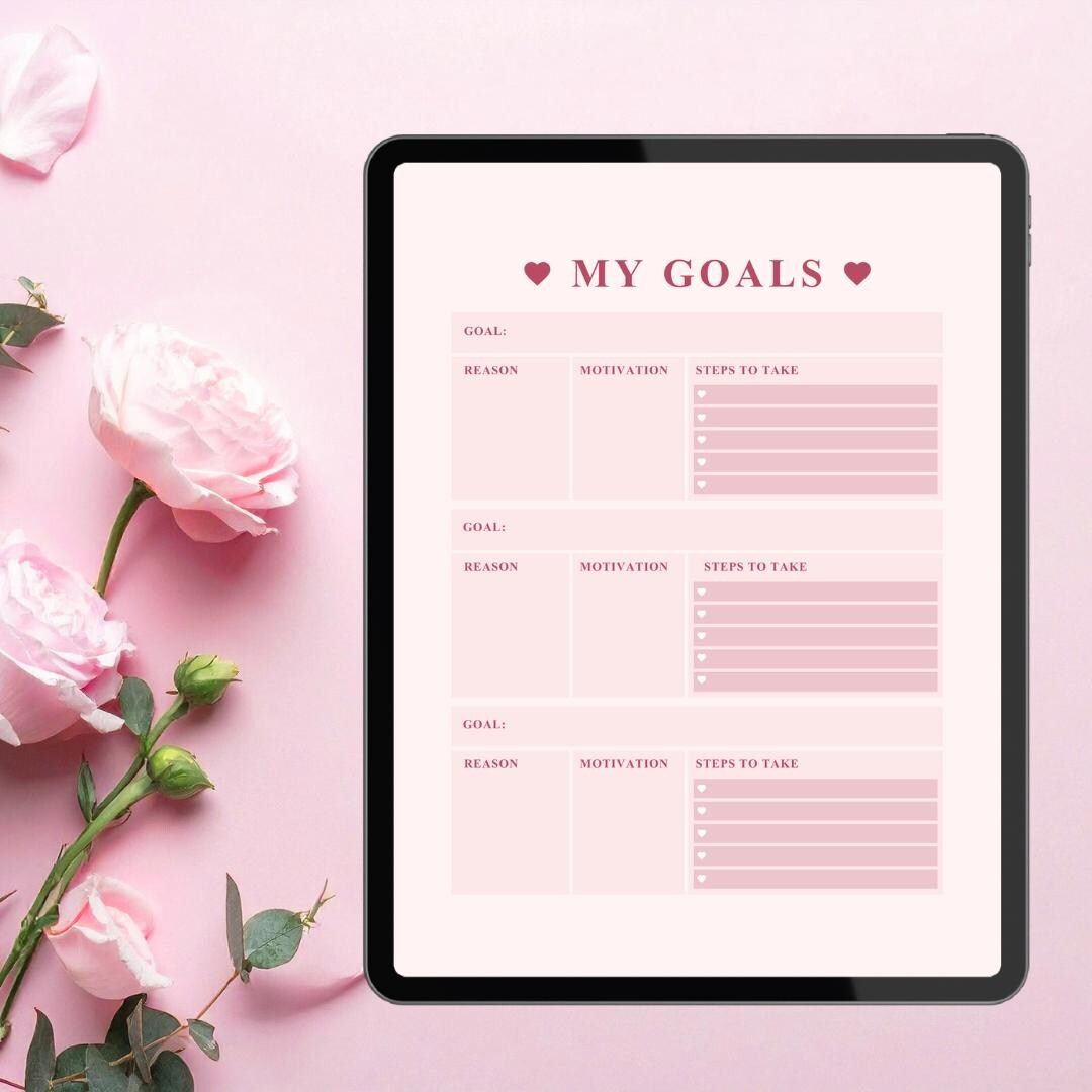 Pink Goals Planner Template | Daily Vision Tracker (printable ...