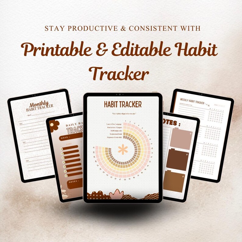 Daily Habit Tracker | Printable & Editable, Wellness Planner (digital ...